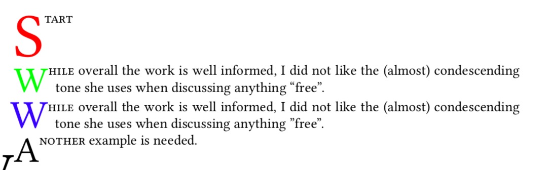 Making the first letter decorative, large and capital in a text using ...